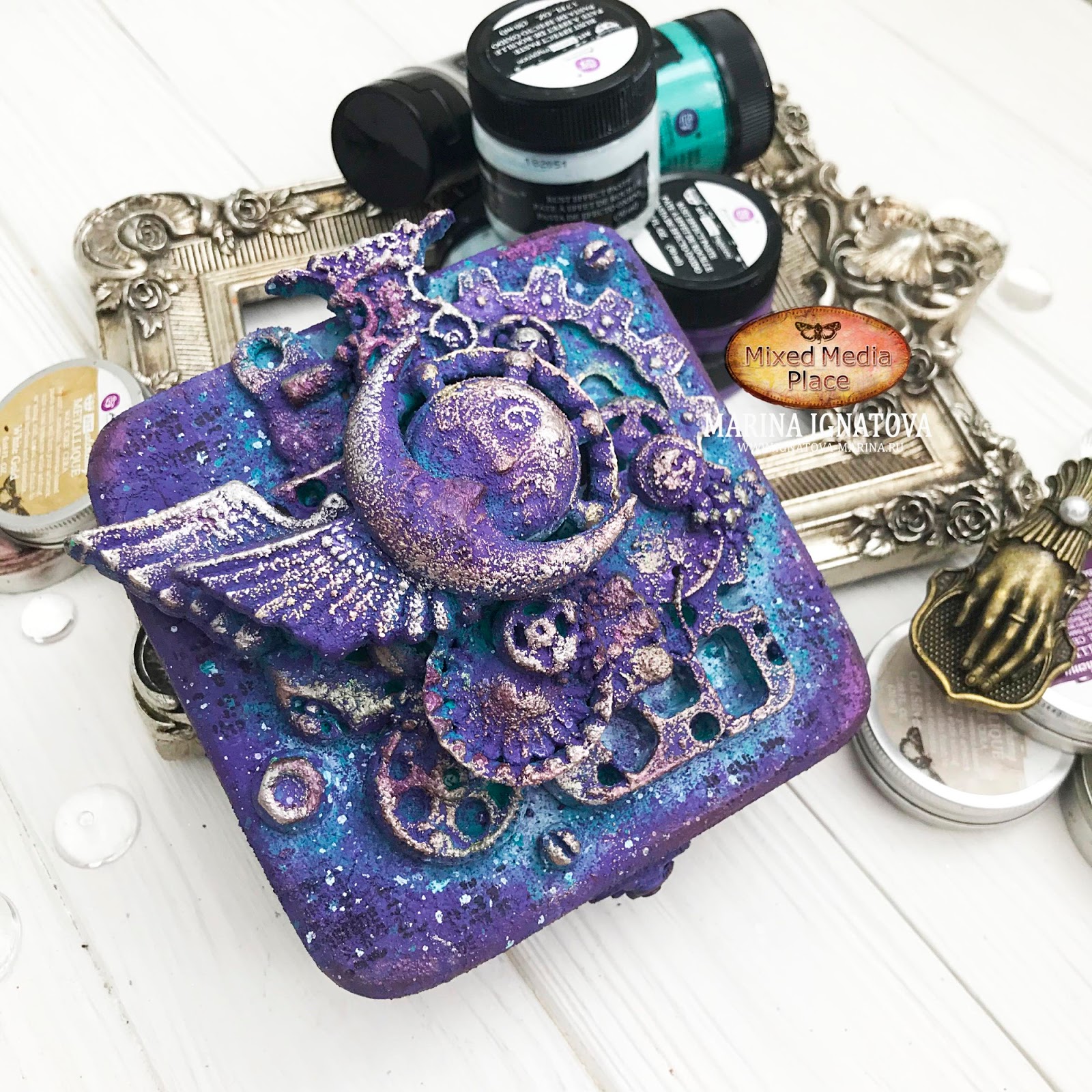 Mixed Media Place: Violet wooden box by Marina