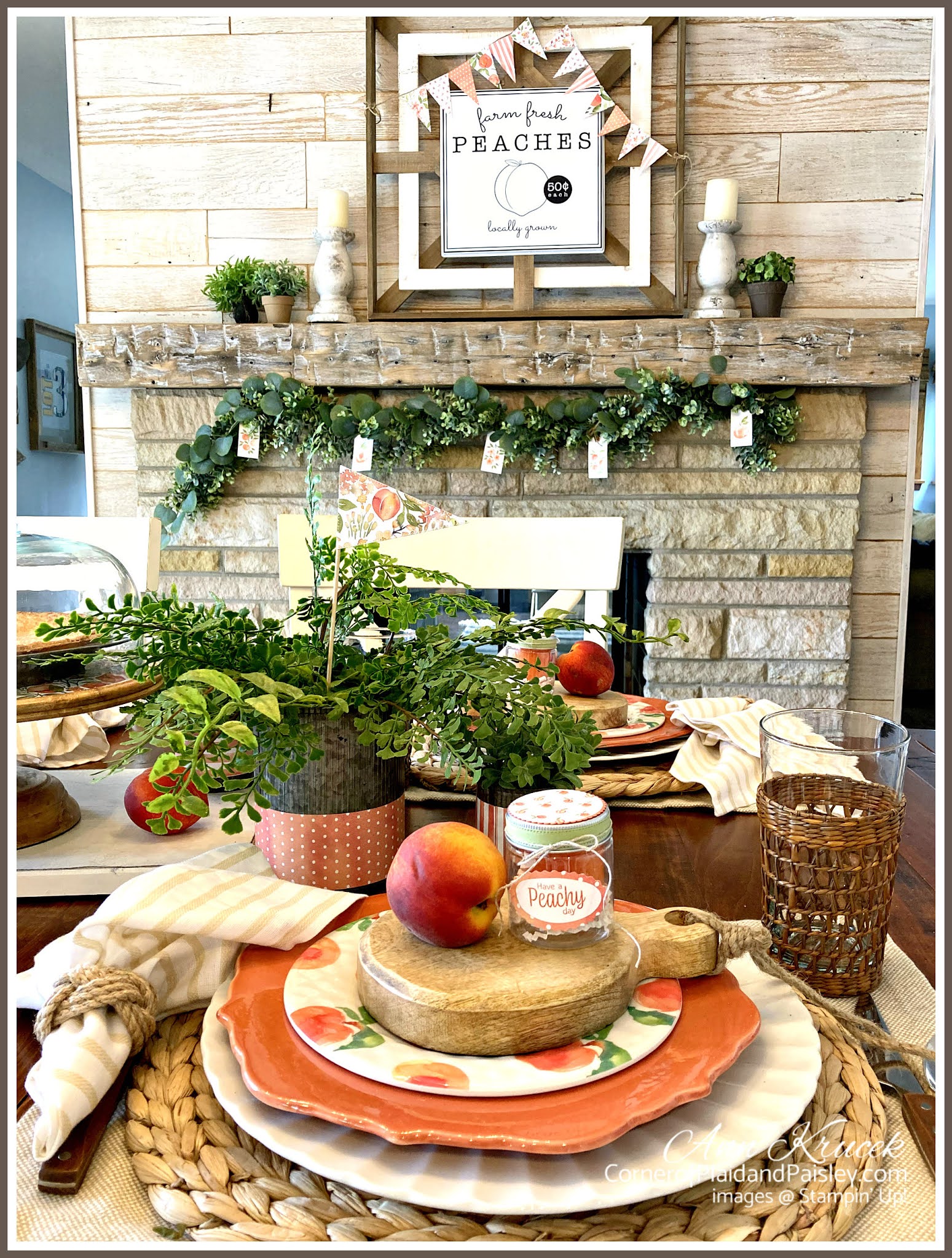Sweet Peach Summer Table - Corner of Plaid and Paisley