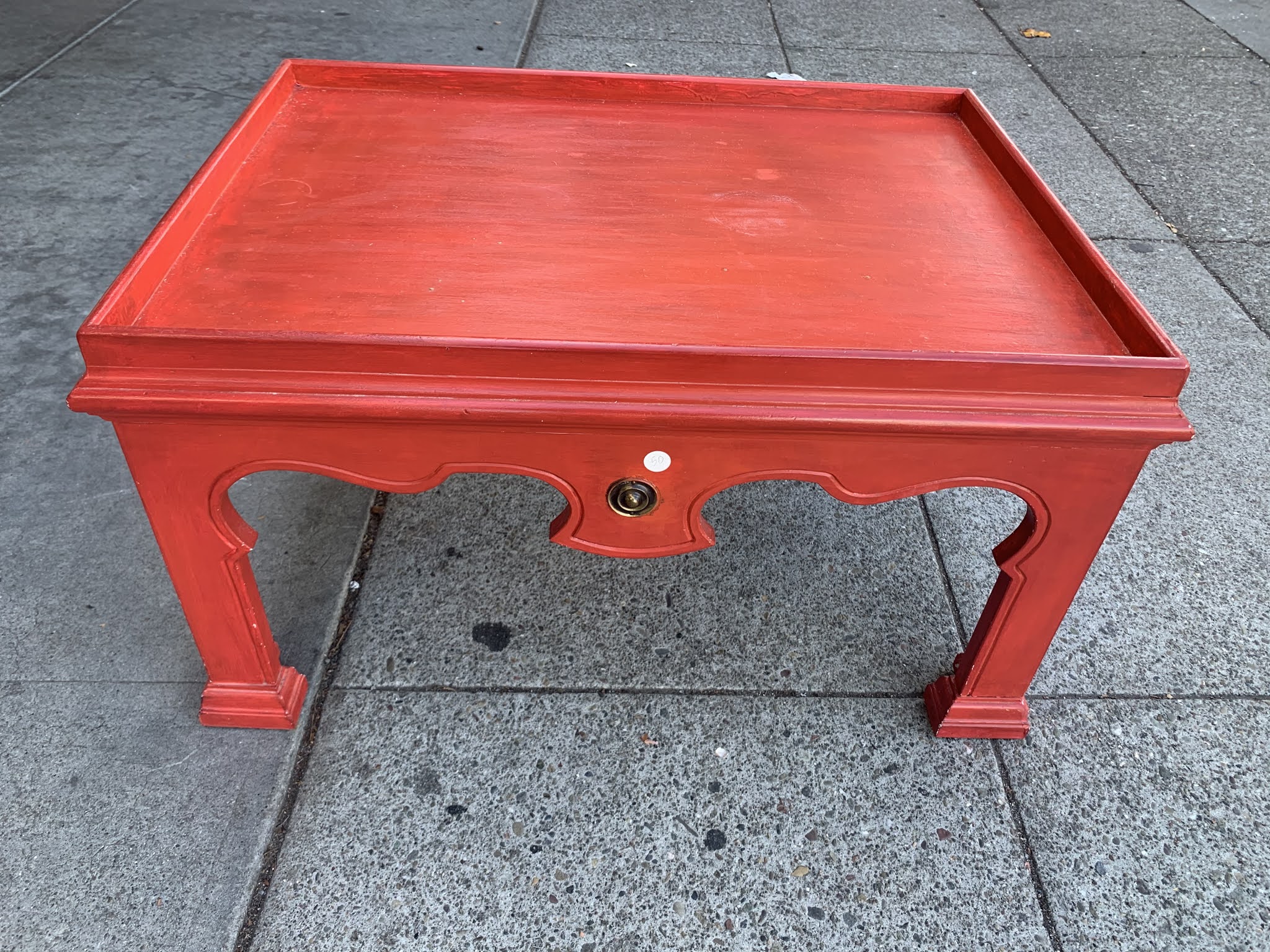 UHURU FURNITURE & COLLECTIBLES: SOLD #101931 Red End Table with Brass ...