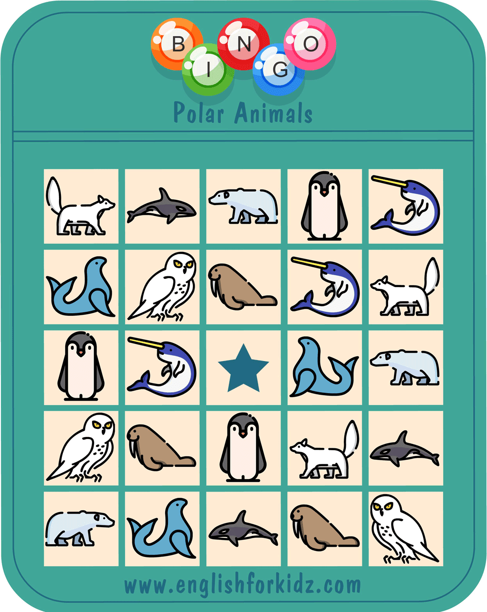 English for Kids Step by Step: Printable Animals Bingo Game