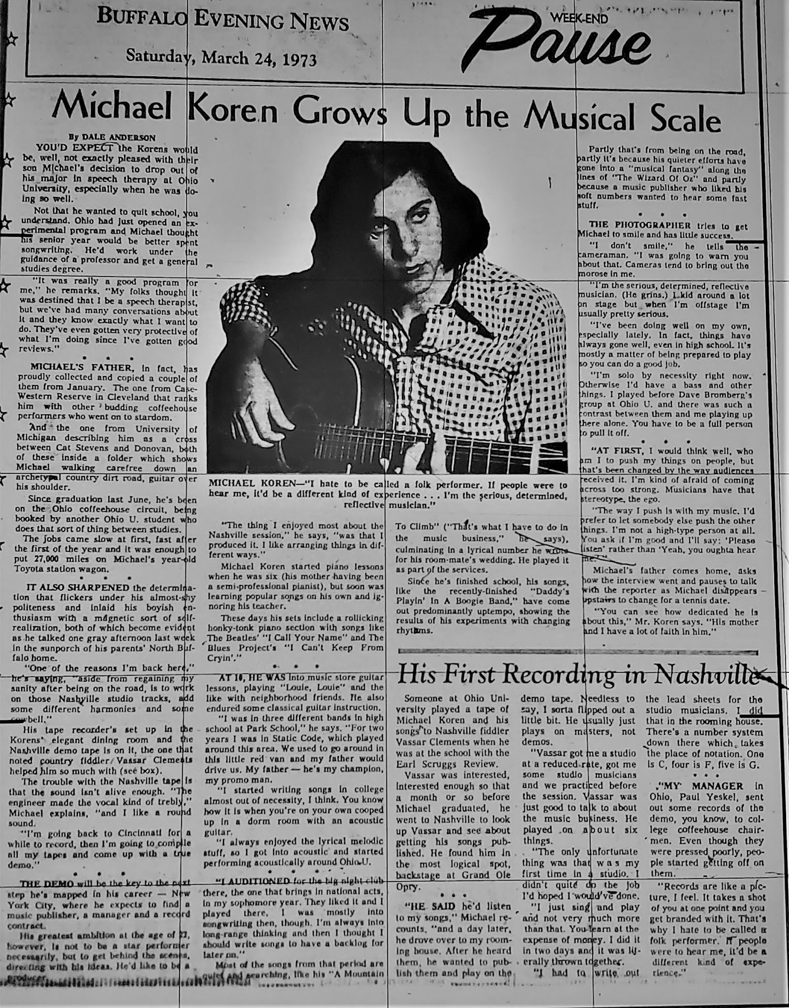 March 24, 1973: Singer-songwriter Michael Koren