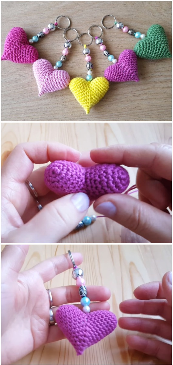 FashionDIYz: CROCHET HEART AMIGURUMI KEYCHAINS