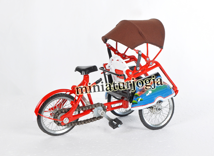 Miniatur Becak Warna kecil - miniatur jogja