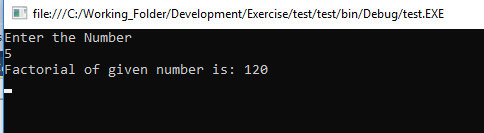 Write a program to print factorial of a number using recursion.