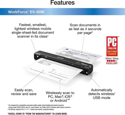 Epson Workforce ES-60W WiFi Portable Scanner Review