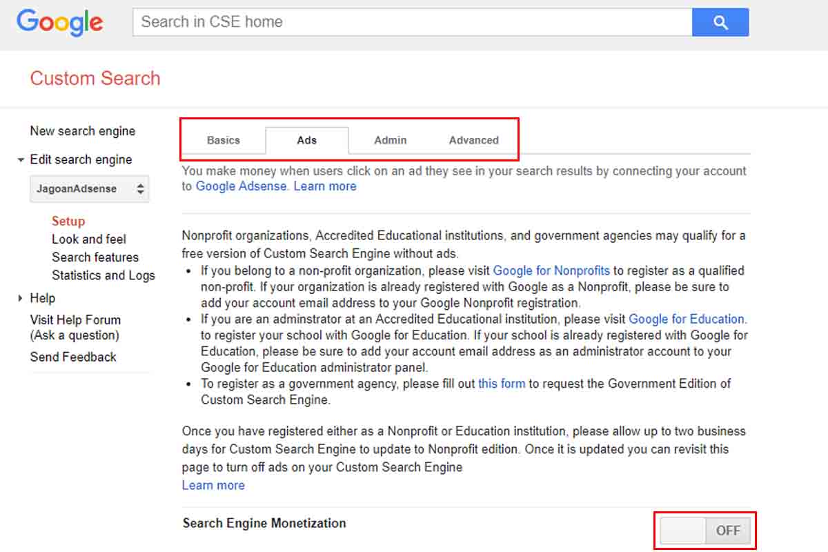 Cara Memasang CSE (Custom Search Engine) AdSense - Jagoan Adsense