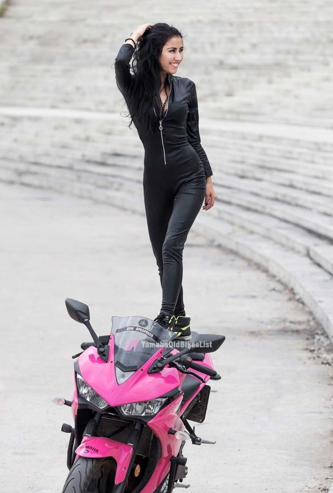Girl Biker Girl and Pink Yamaha YZF-R3 - Yamaha Old Bikes List