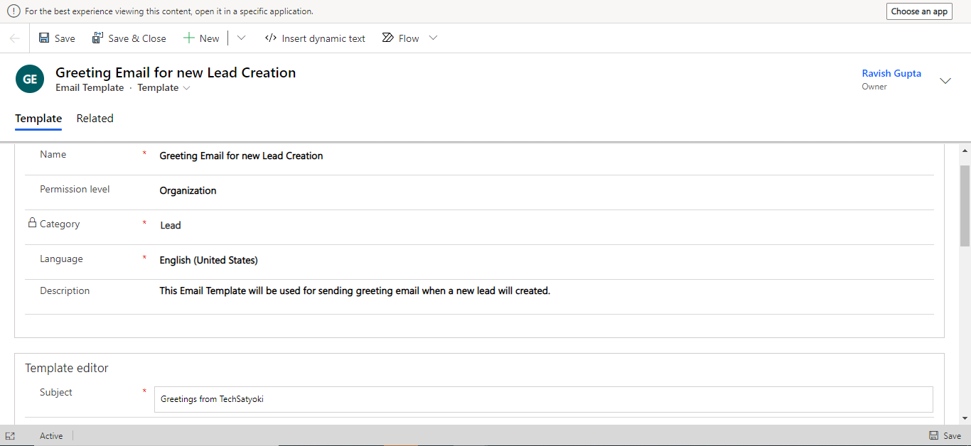Creating Email Template for sending Emails in D365.