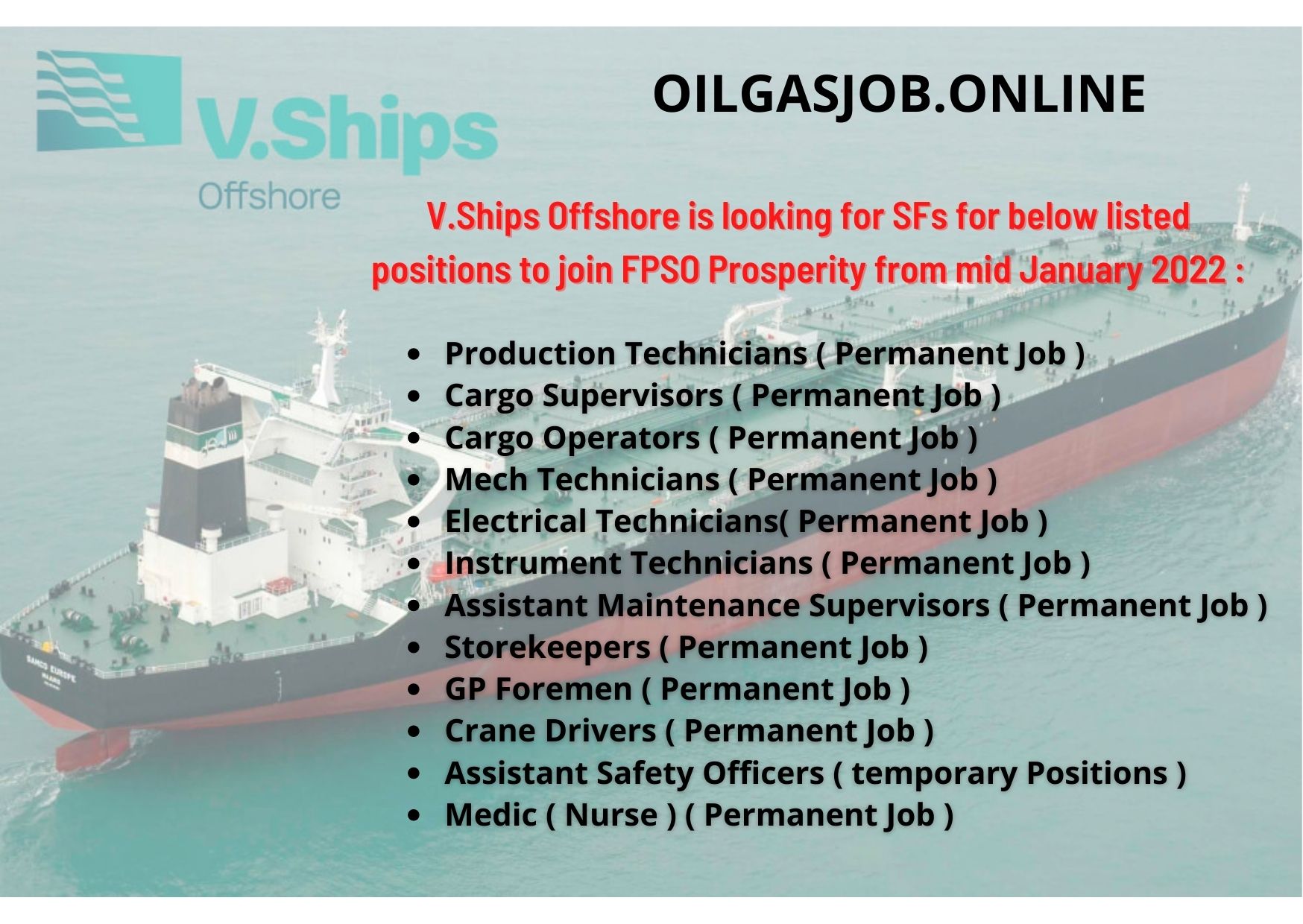 VShips Offshore is looking for SFs for below listed positions to join ...