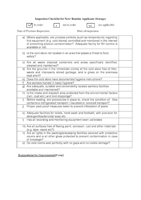 FOOD SAFETY LATEST: INSPECTION FORM FOR STORAGE UNIT