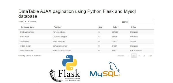 DataTable AJAX pagination with Search using Python Flask and Mysql database | Tutorial101