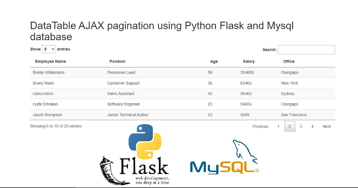 DataTable AJAX pagination with Search using Python Flask and Mysql ...