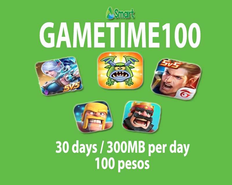 Smart GameTime 100 or GAME100 – 300MB data per Day for 30 days