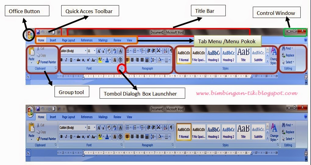 Tuntunan Menggunakan Microsoft Office Word 2007: 3.Mengenal Layar ...