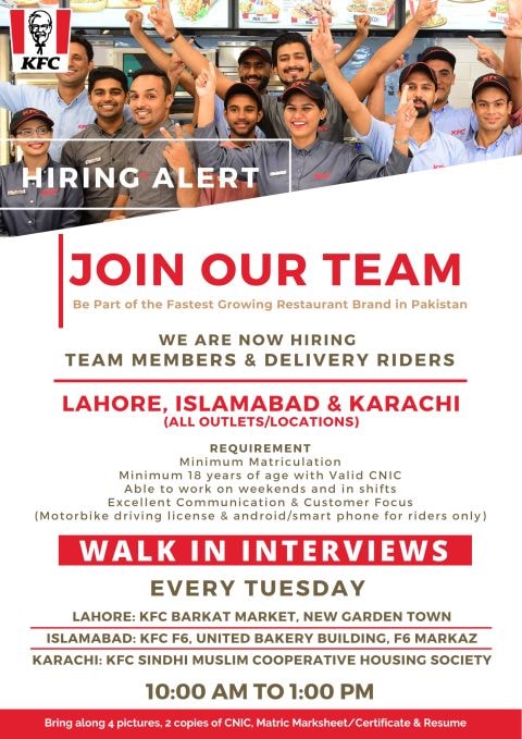 KFC Jobs 2021 Team Members & Delivery Riders