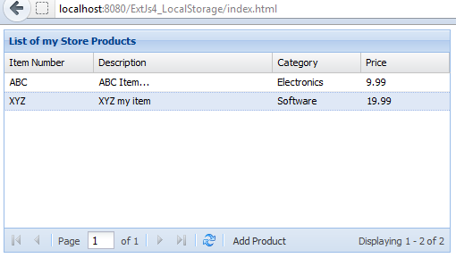 Extjs Local Storage Example
