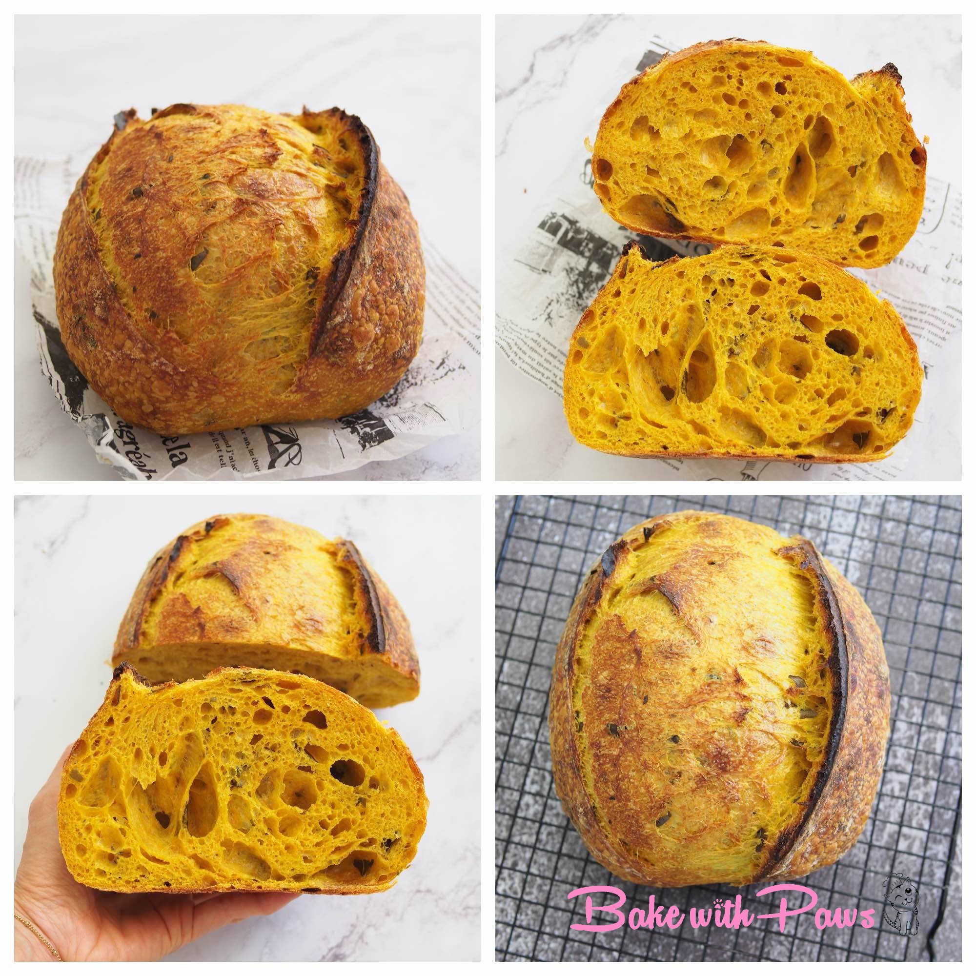 Turmeric Open Crumb Sourdough Bread with Curry Leaves - BAKE WITH PAWS