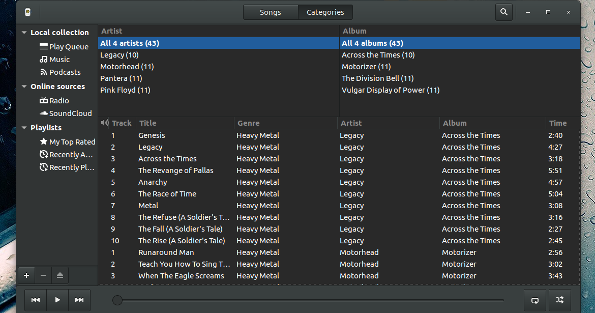 Rhythmbox Alternative Toolbar Plugin 0.17.1 Released With Options To Use Dark Theme And Vertical ...