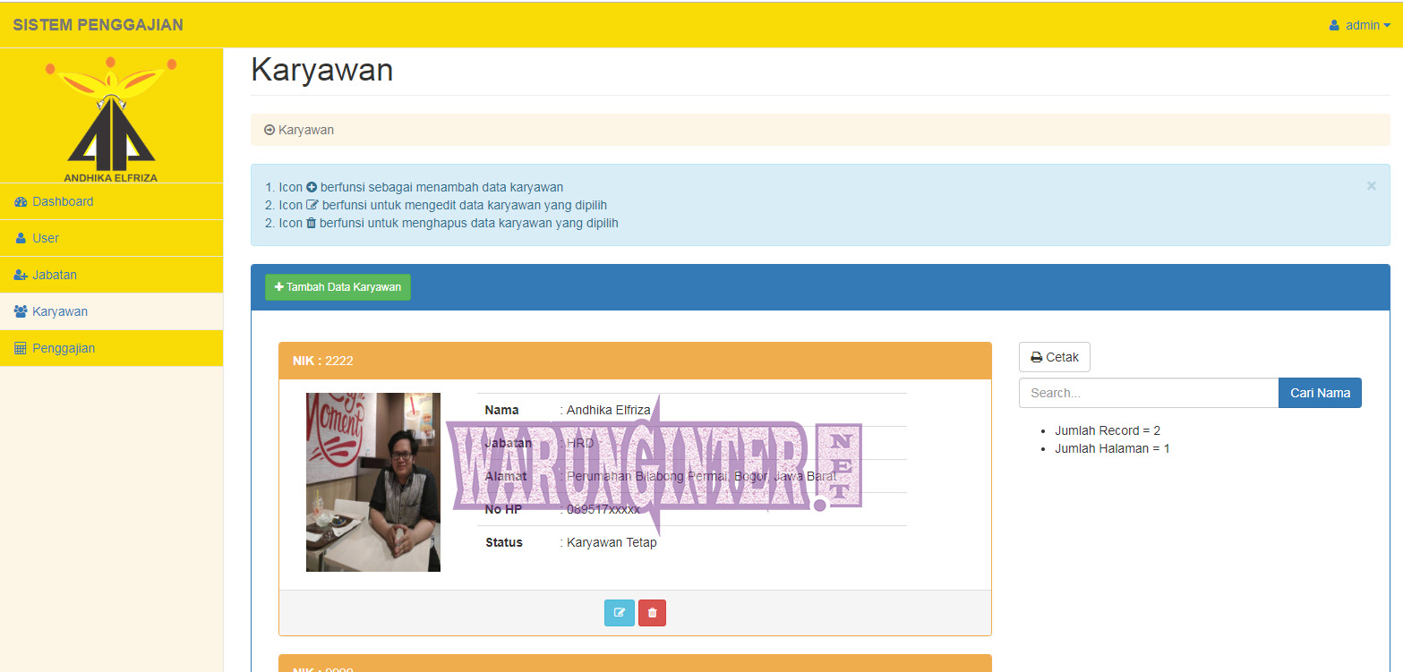 Aplikasi Sistem Penggajian Berbasis Web Menggunakan Php Dan Mysql Warung Internet