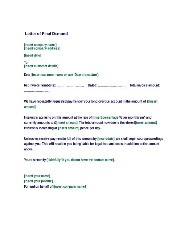 Final Demand Letter Template ~ Resume Letter