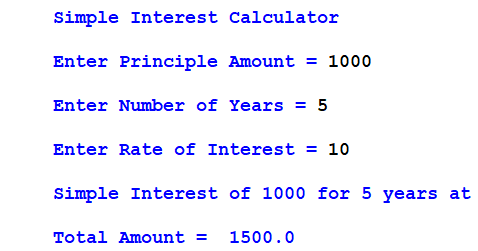 Program for Calculation of Simple Interest