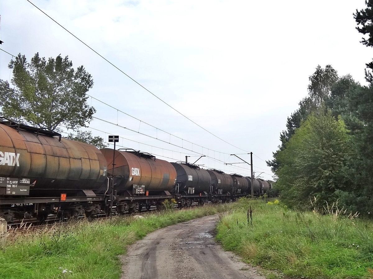 Škoda 181 088-6 z cysternami biegnie przez Białogon | Kolejowe Kielce