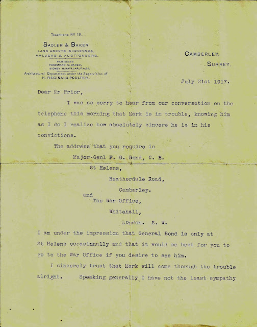 Michael Prior's Blog: Great-uncle Mark, a conscientious objector