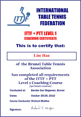 Forest Han: I got my ITTF Certification :-)