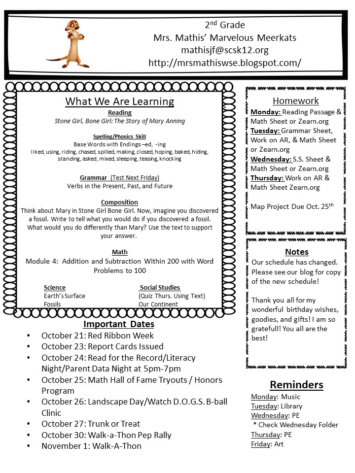 Mrs. Mathis' Second Grade Math and Science Class: Newsletter Q2W1