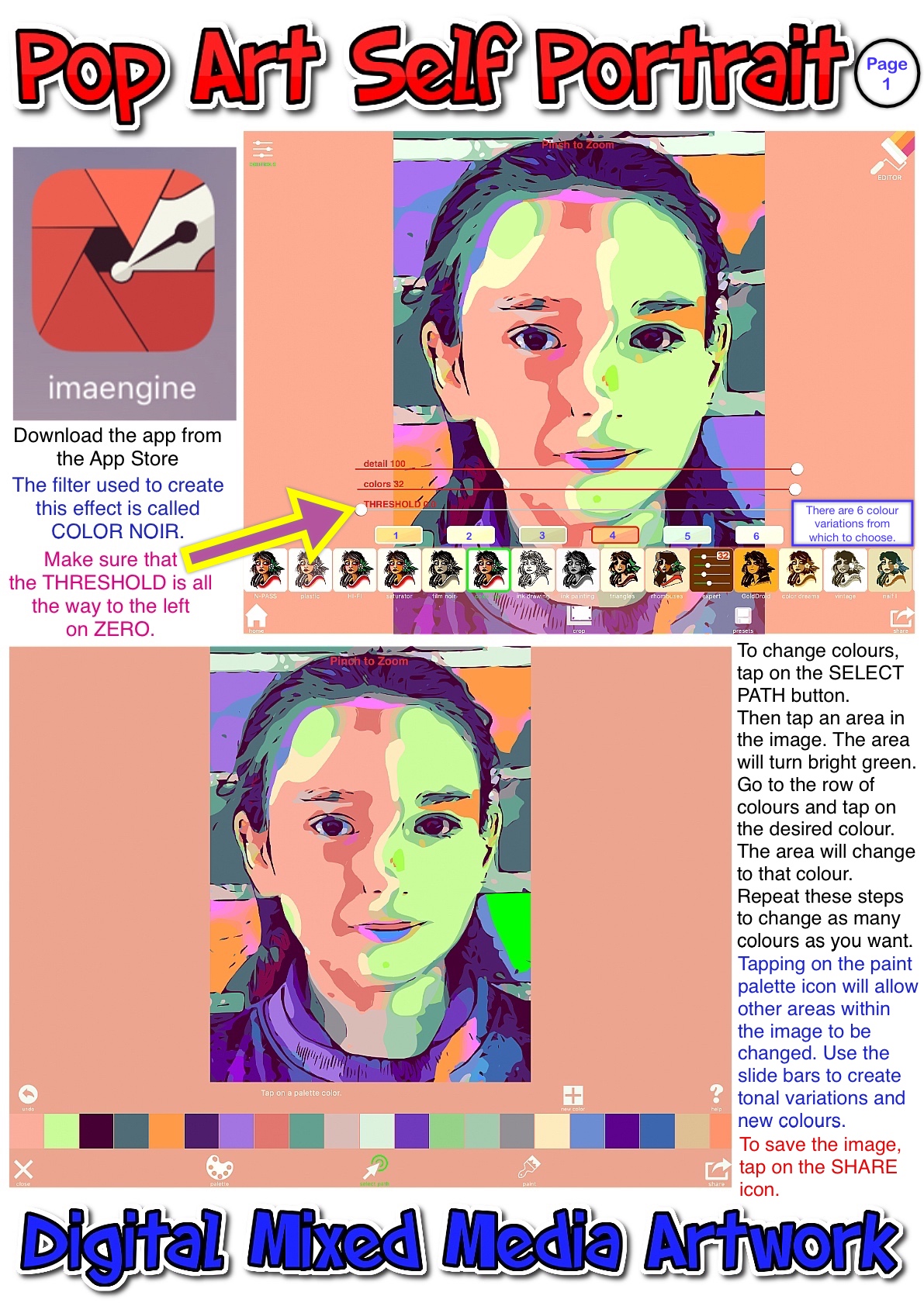 POP ART SELF PORTRAIT - Digital Mixed Media Artwork - All Instructions