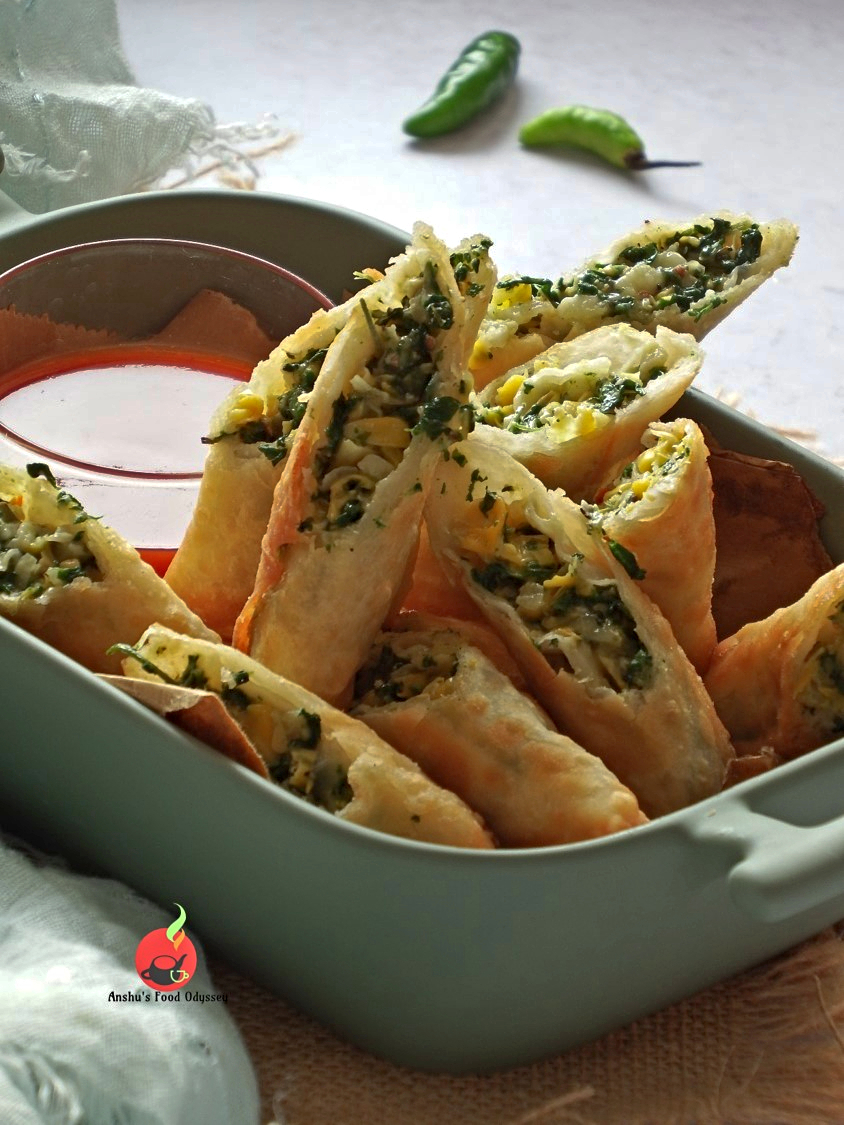 Cheesy Spinach & Corn Spring Rolls using Homemade Spring Roll Sheets