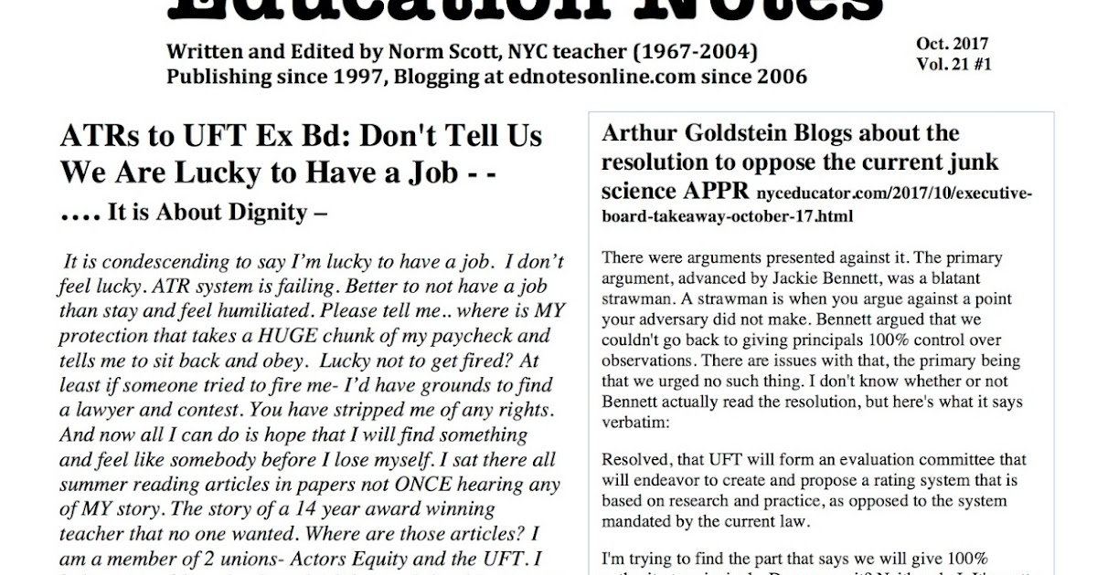 Ed Notes Online: On ATRs and APPR - Ed Notes Handout - Oct 2017