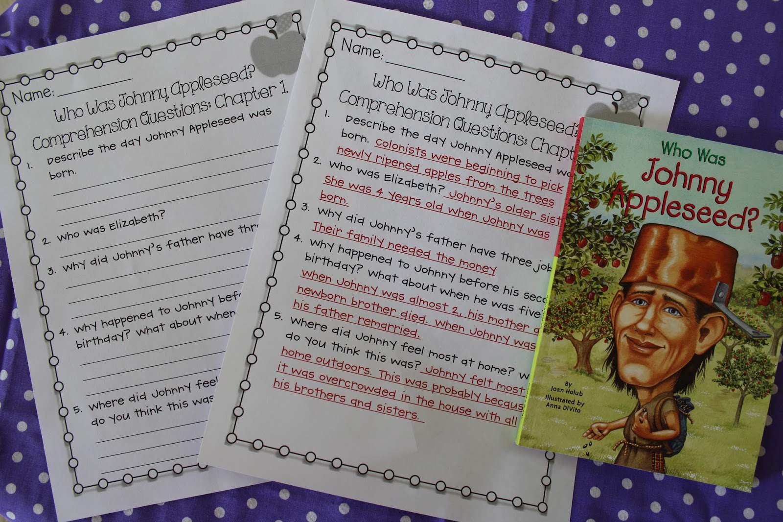 Life in First Grade: Johnny Appleseed Guided Reading Activites