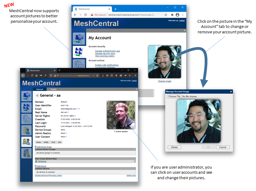 MeshCentral - Account Images, Improved Multi-Device Viewing, Improved Android Agent