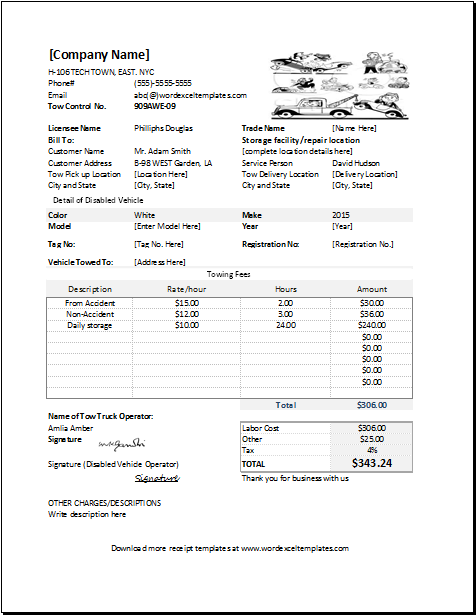 Towing Invoice - Invoice Template