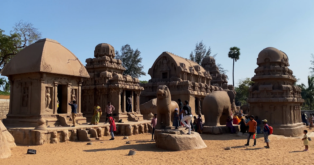 Pancha Ratha Temple View of Mahabalipuram 4K Copyright Free footage