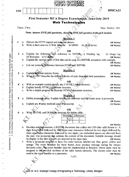 Visvesvaraya Technological University MCA. (CBCS) First Semester ...