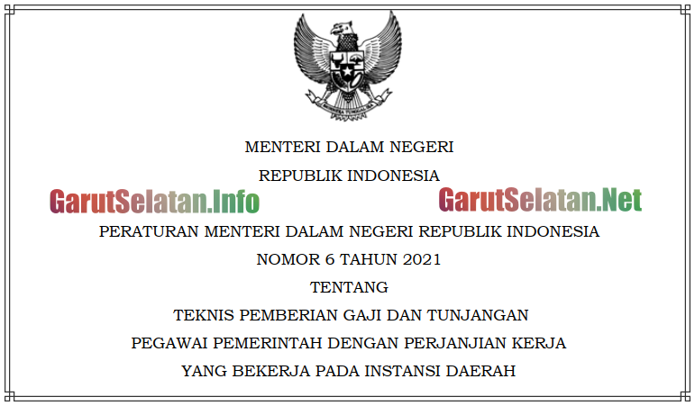 PERMENDAGRI Nomor 6 Tahun 2021 Tentang Teknis Pemberian Gaji dan Tunjangan PPPK