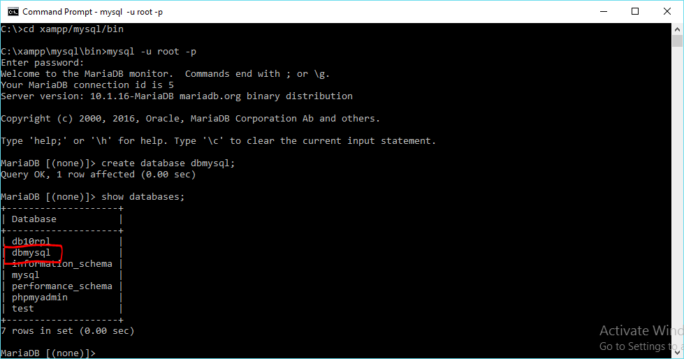 Cara membuat database Mysql di XAMPP melalui CMD ( Command Prompt ...