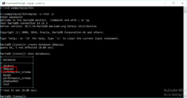 Cara membuat database Mysql di XAMPP melalui CMD ( Command Prompt ...