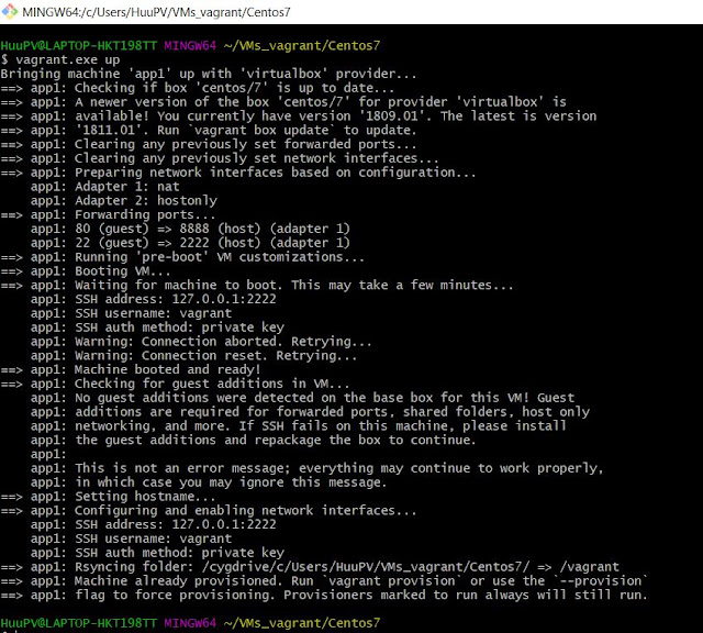 Vagrant up error while executing `VBoxManage`