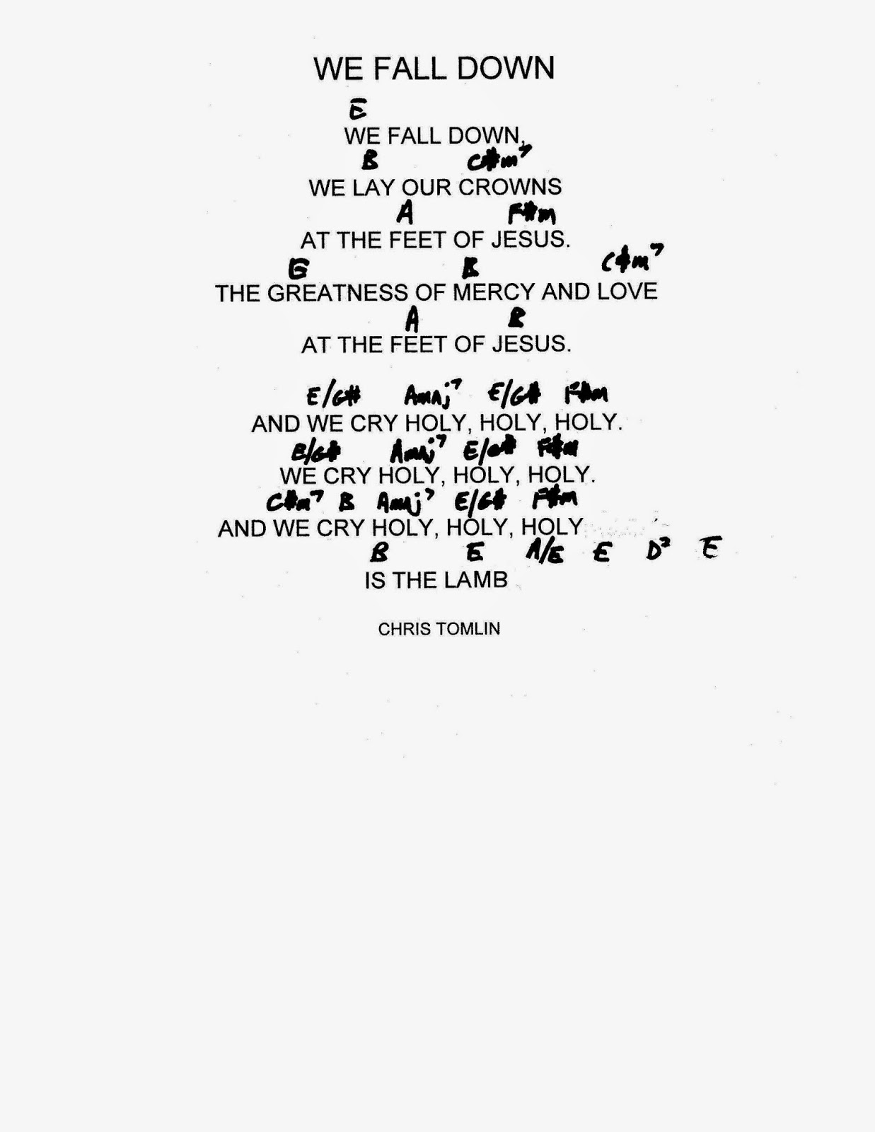 Worship Lead Sheets: We Fall Down - Chris Tomlin