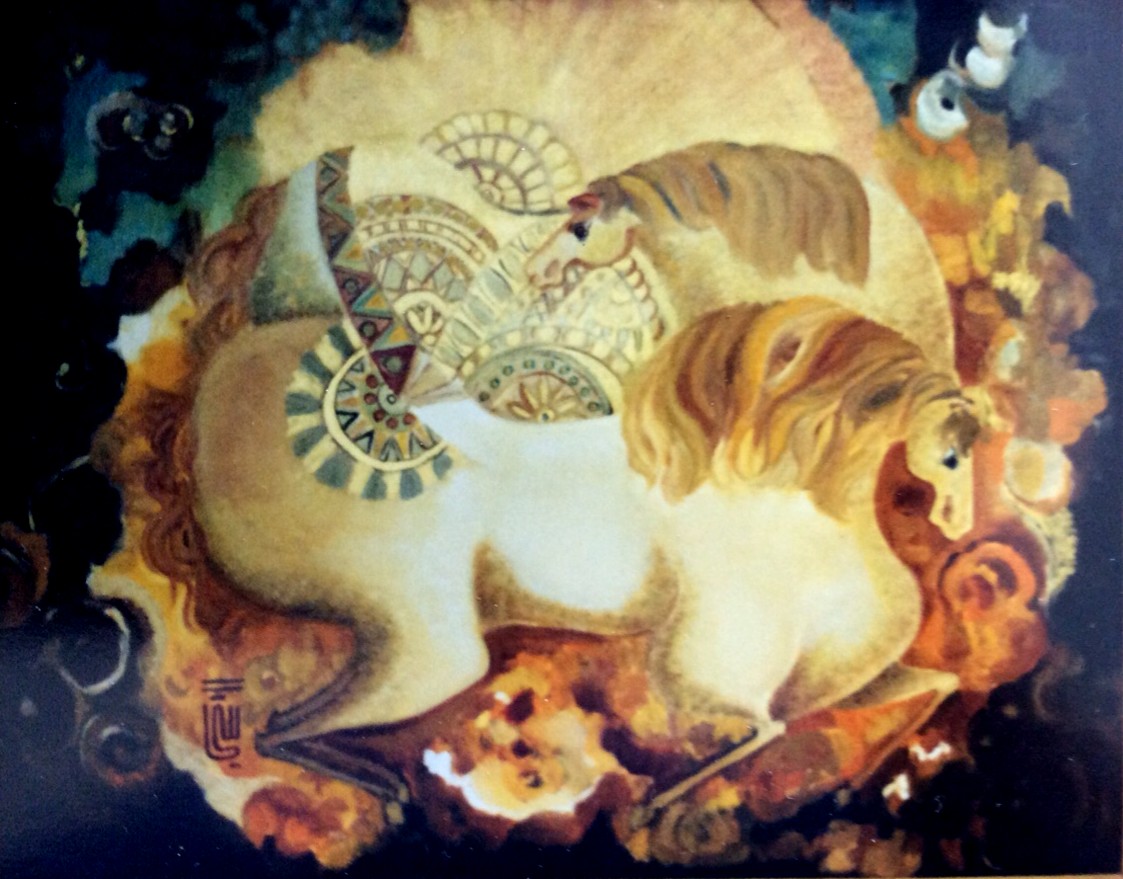 Guity Novin's Paintings : Stallions - Mixed Media Oil and Gold-lief ...