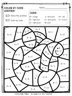 An Apple For The Teacher: Back to School Color by Number Worksheets
