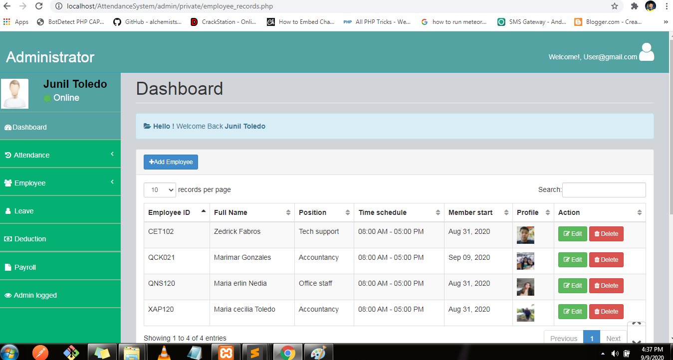 Attendance tracker with Payroll free Sourcecode