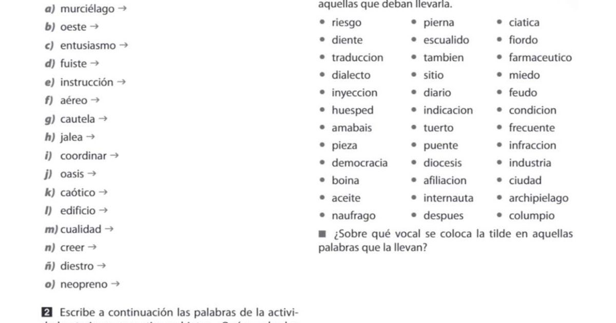Clase de 3º y 4º: Repasar la tilde en los diptongos e hiatos