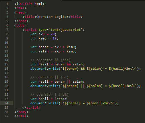 Pertemuan 2 - JavaScript Operator