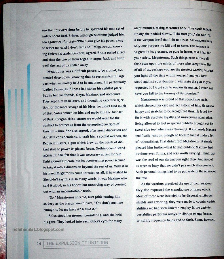 Idle Hands: Transformers: The Covenant of Primus