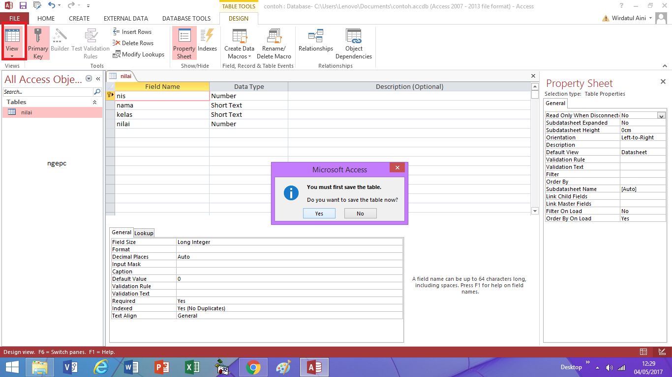 Cara Membuat Tabel Baru di MS.Acces ~ Tutorial Komputer