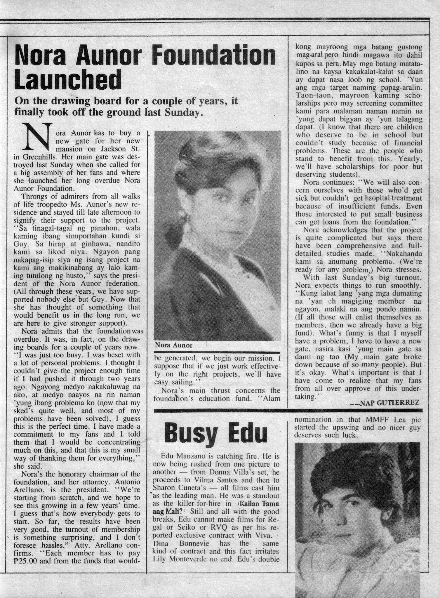 PELIKULA, ATBP.: NORA AUNOR FOUNDATION LAUNCHED (by Nap Gutierrez ...